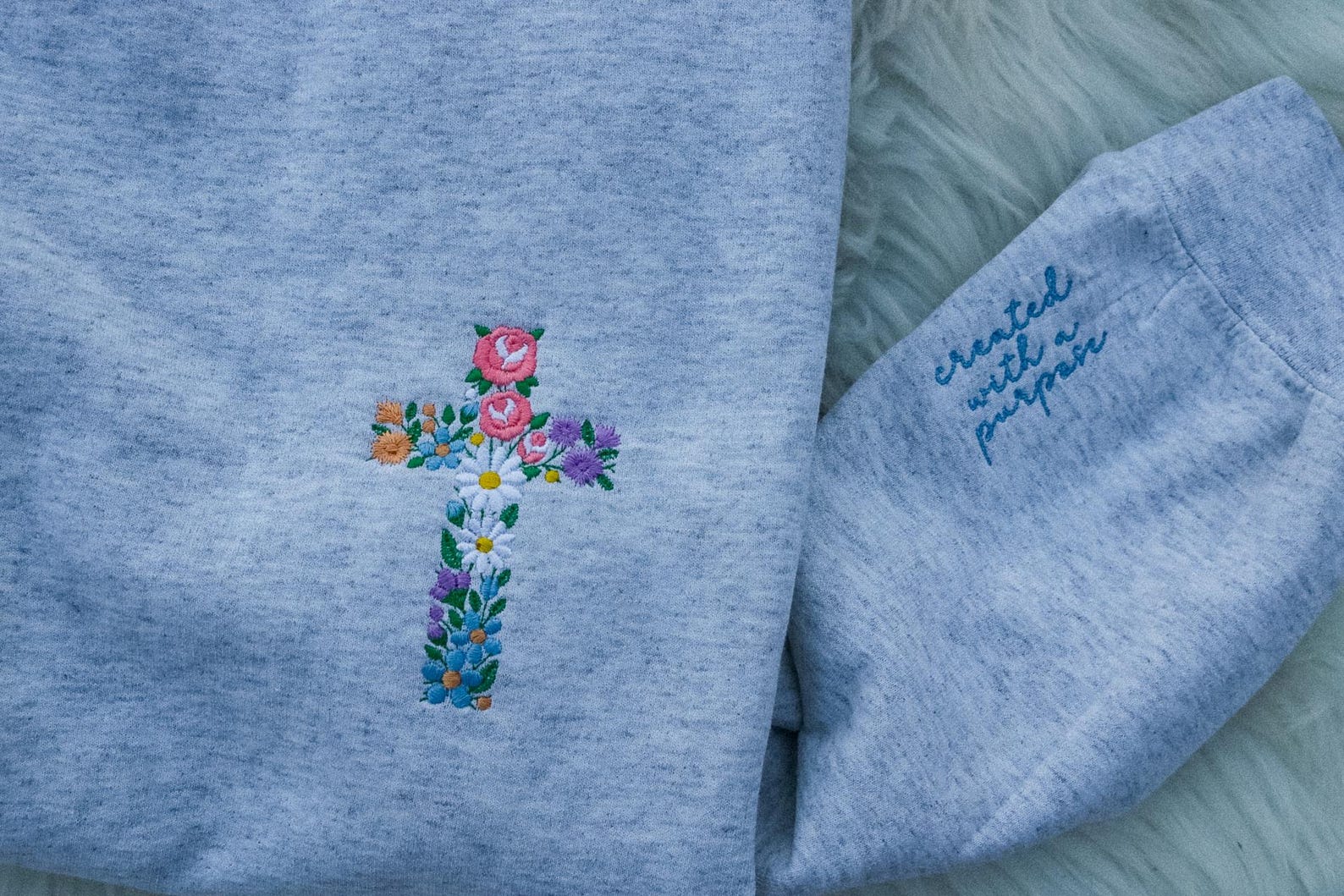 Created With A Purpose Sweatshirt | Cross Sweatshirt | Embroidered ...