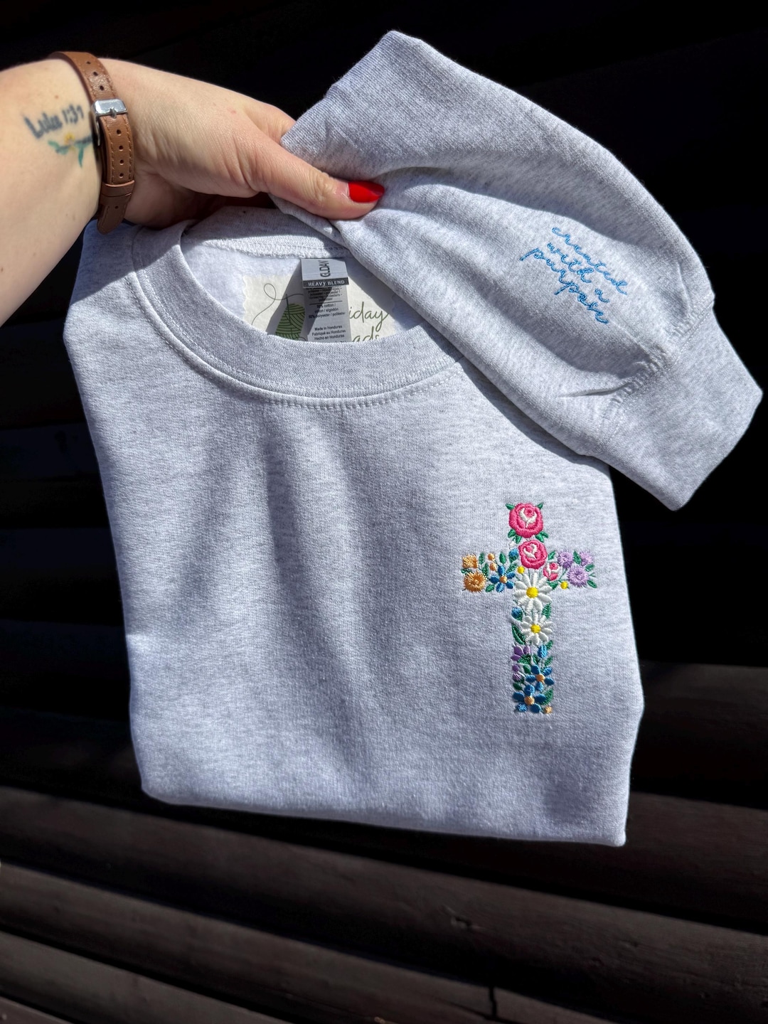 Created With A Purpose Sweatshirt | Cross Sweatshirt | Embroidered ...
