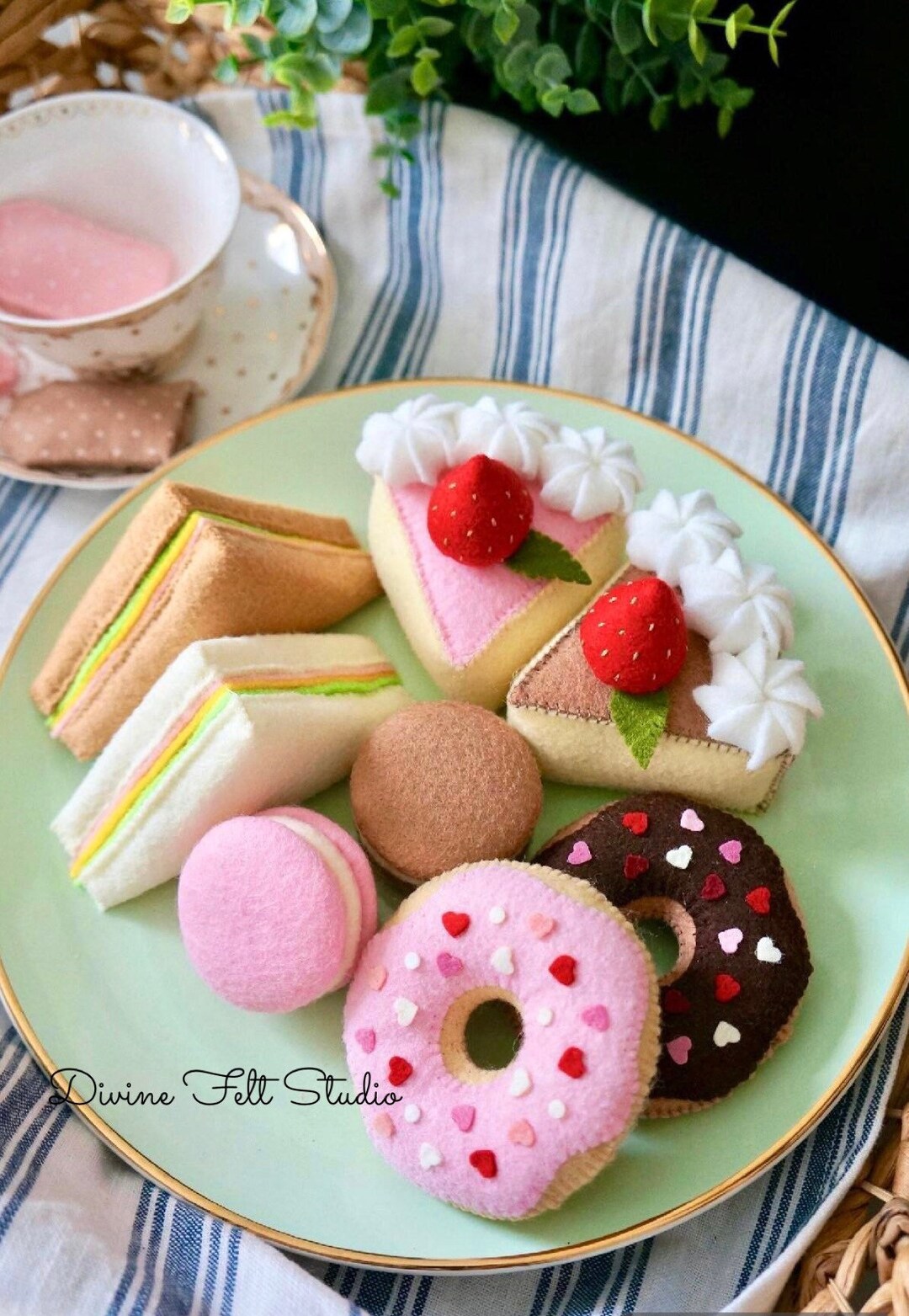 10pc Felt Tea Party Starter Set felt Food-felt Cake-pretend Play Tea ...