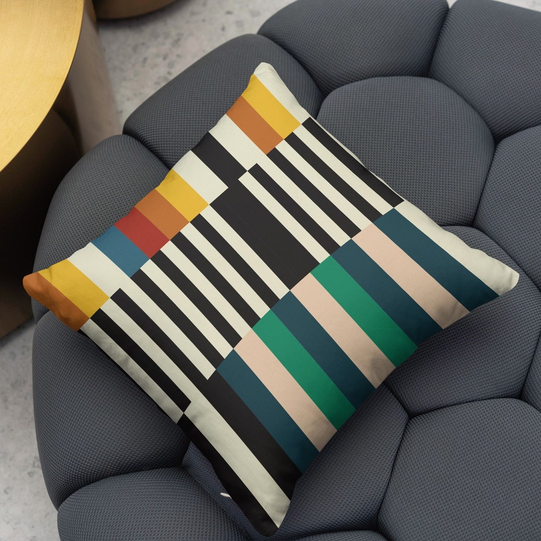 Mid Century Colorful Pillow Cover Square 20x20 Abstract Line Art Pillow ...