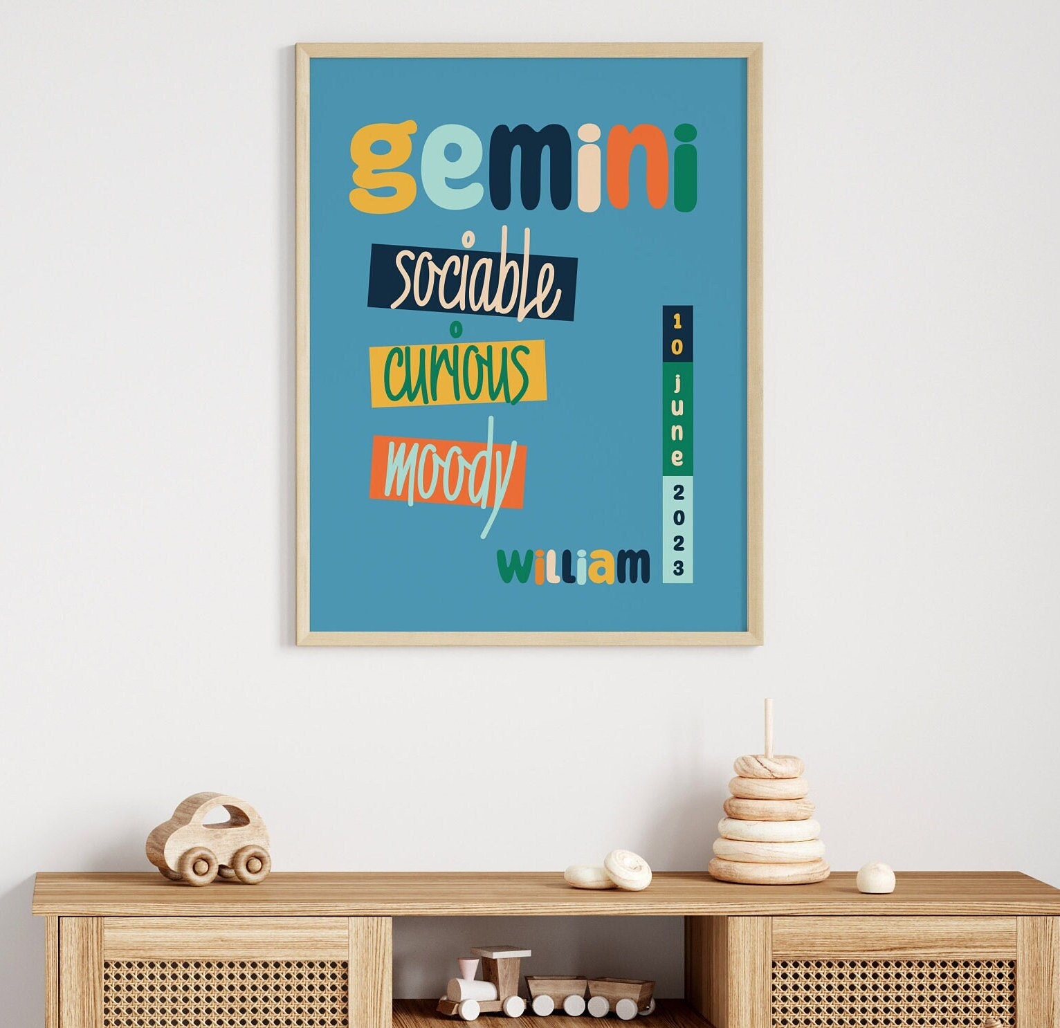 Custom Gemini Zodiac Printable Personalized Kids Horoscope Art Print ...