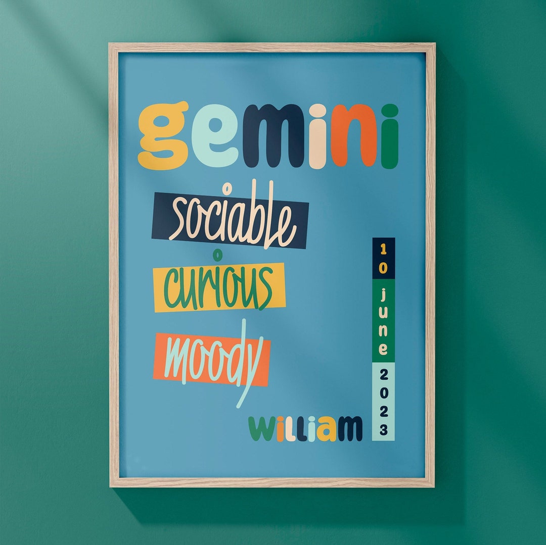 Custom Gemini Zodiac Printable Personalized Kids Horoscope Art Print ...