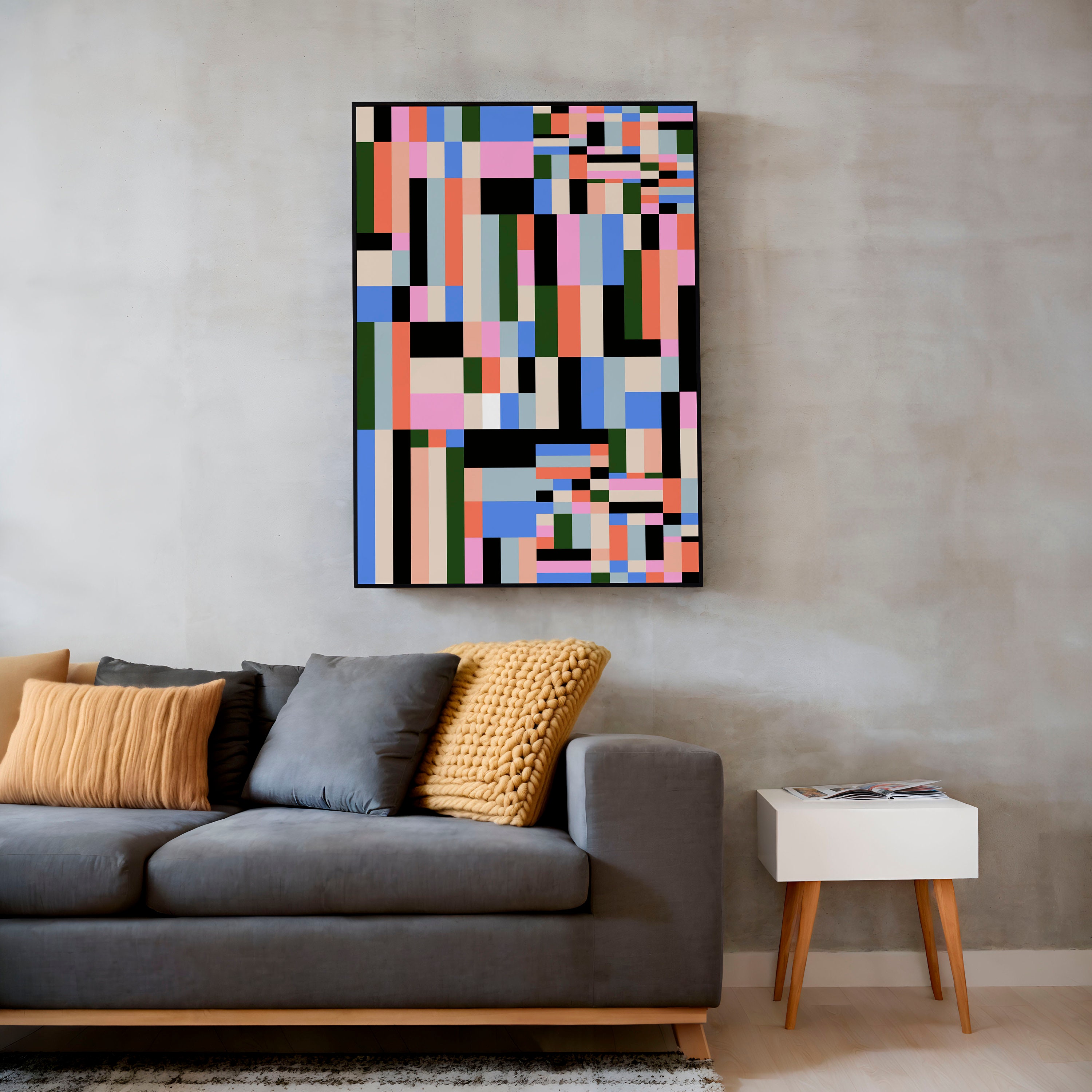 Colorful Geometric Pixel Art Print | Playful Abstract Wall Decor Poster ...