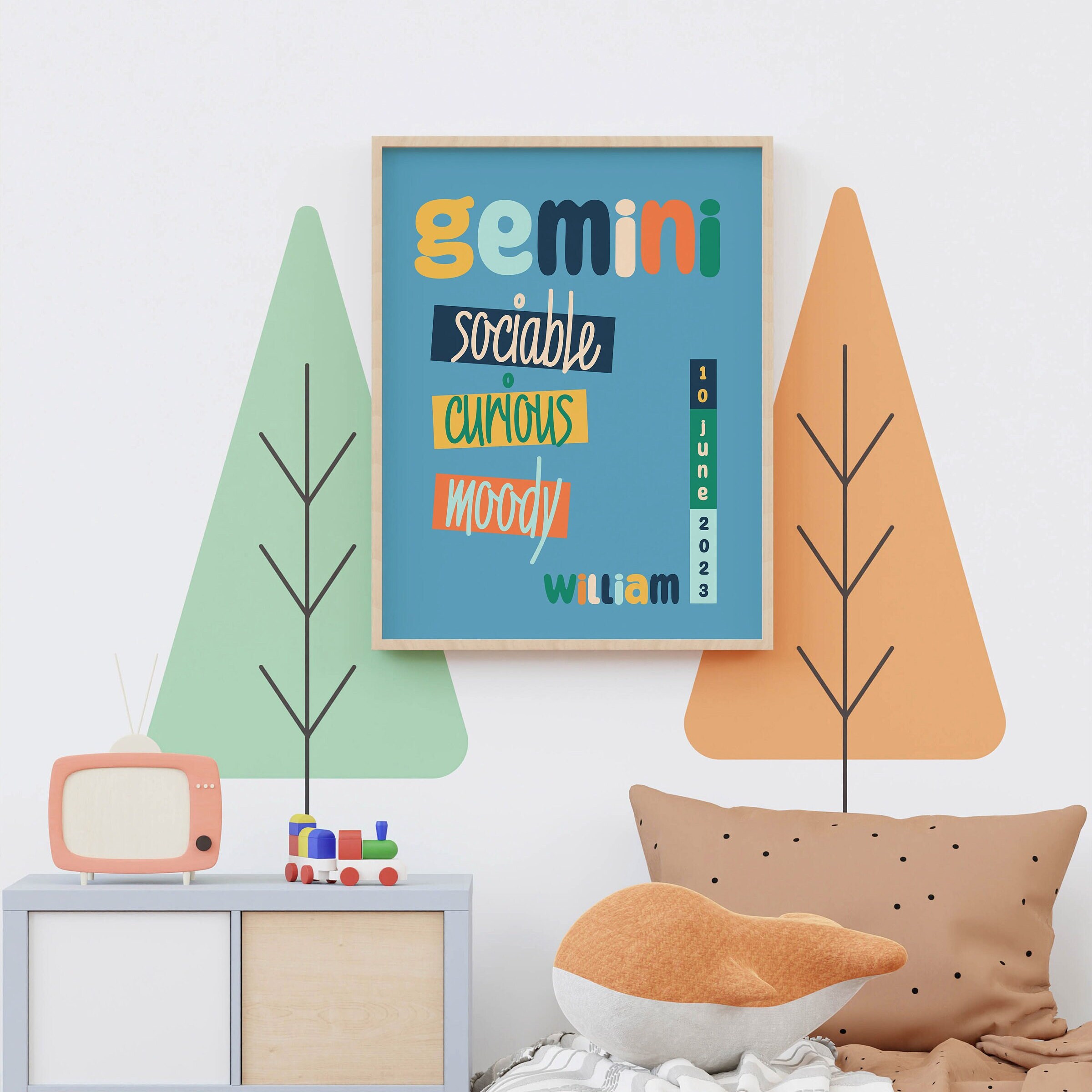 Custom Gemini Zodiac Printable Personalized Kids Horoscope Art Print ...