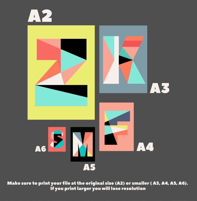 Letter A Printable A2 Print Initial Illustration Large Wall - Etsy