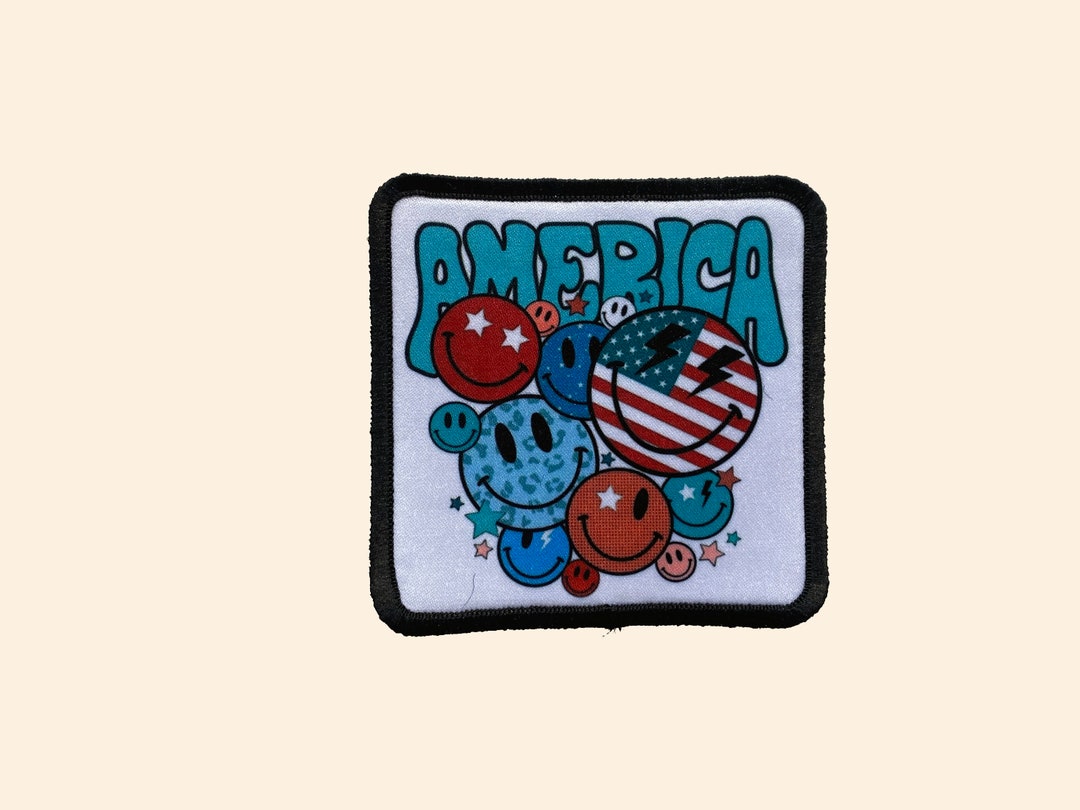 America Smiley Faces Iron on Patch, Fourth of July Iron on Patch, Hat ...