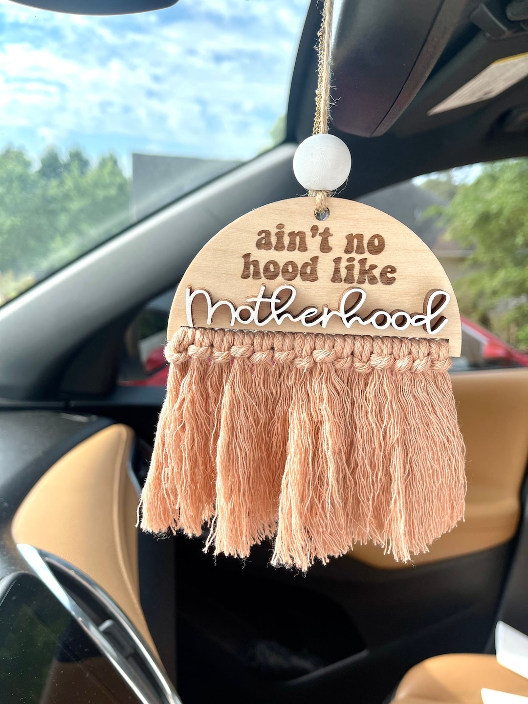 Mama Car Charm | Engraved Birch Wood, Macrame Decor - Etsy