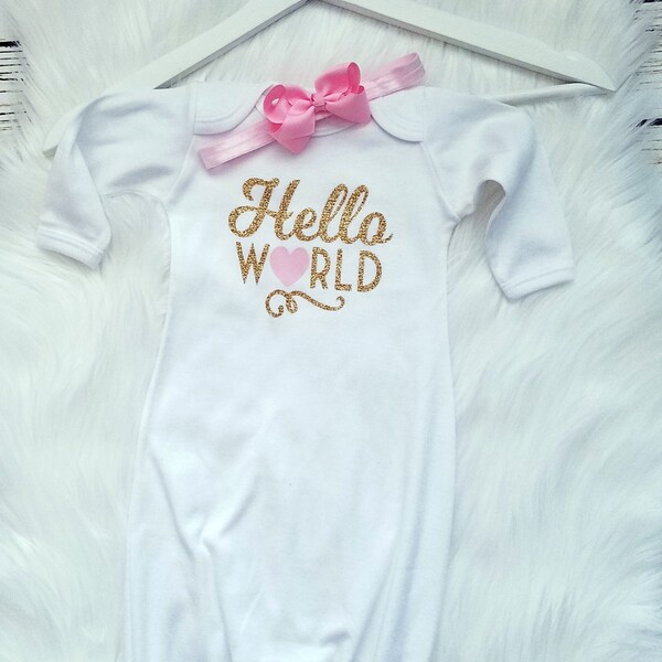 Hello World Newborn Outfit Girl - Etsy