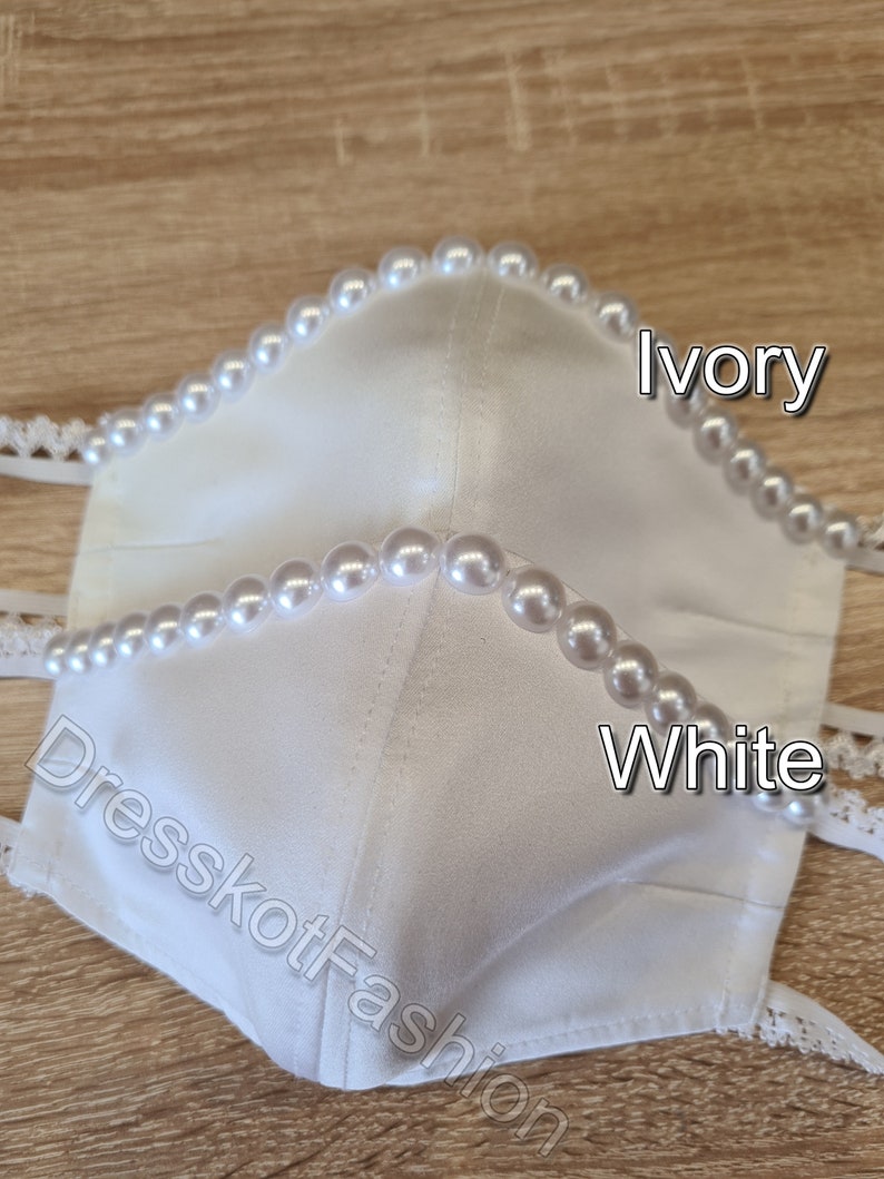 White Ivory satin wedding face mask Pearls wedding mask | Etsy