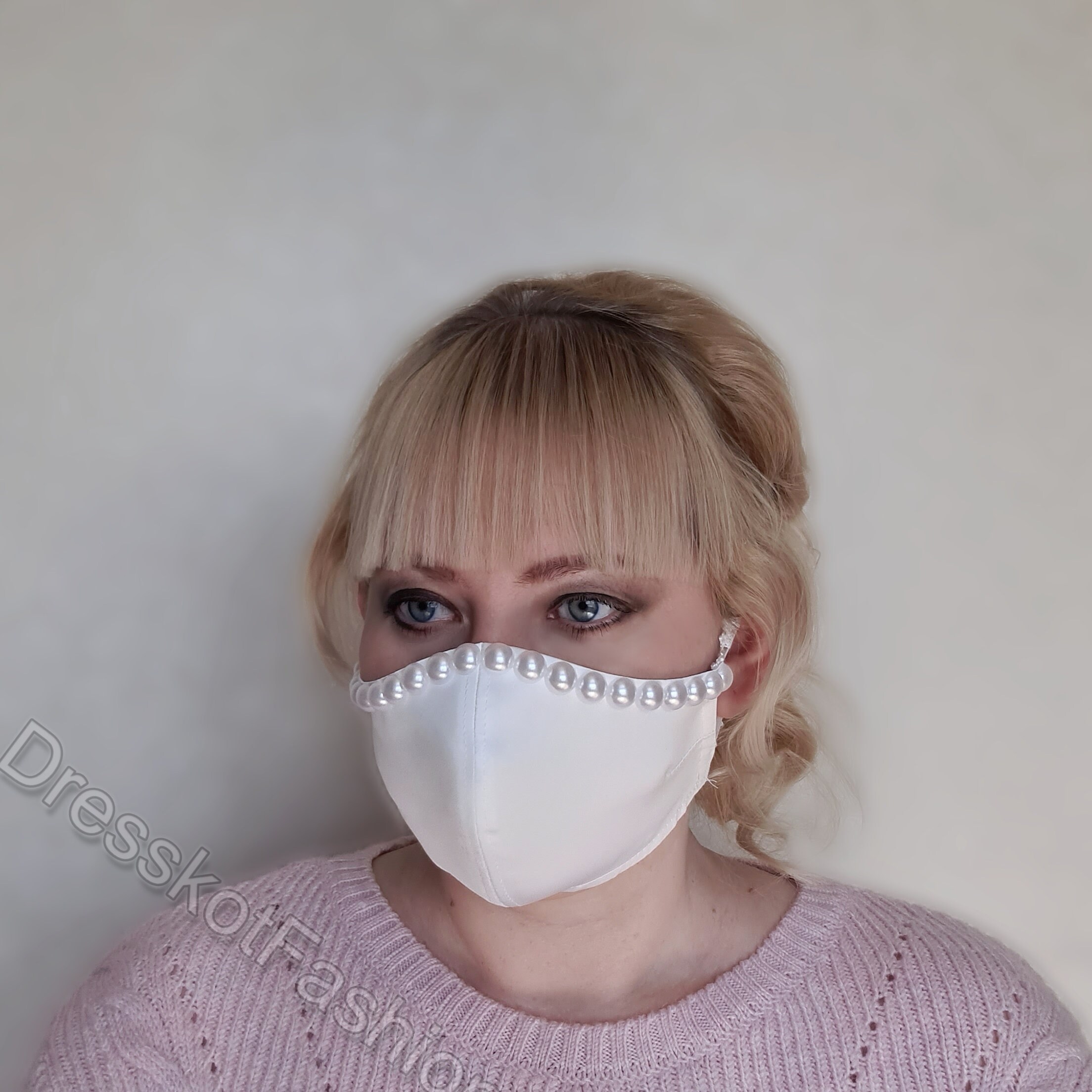 White Ivory satin wedding face mask Pearls wedding mask | Etsy
