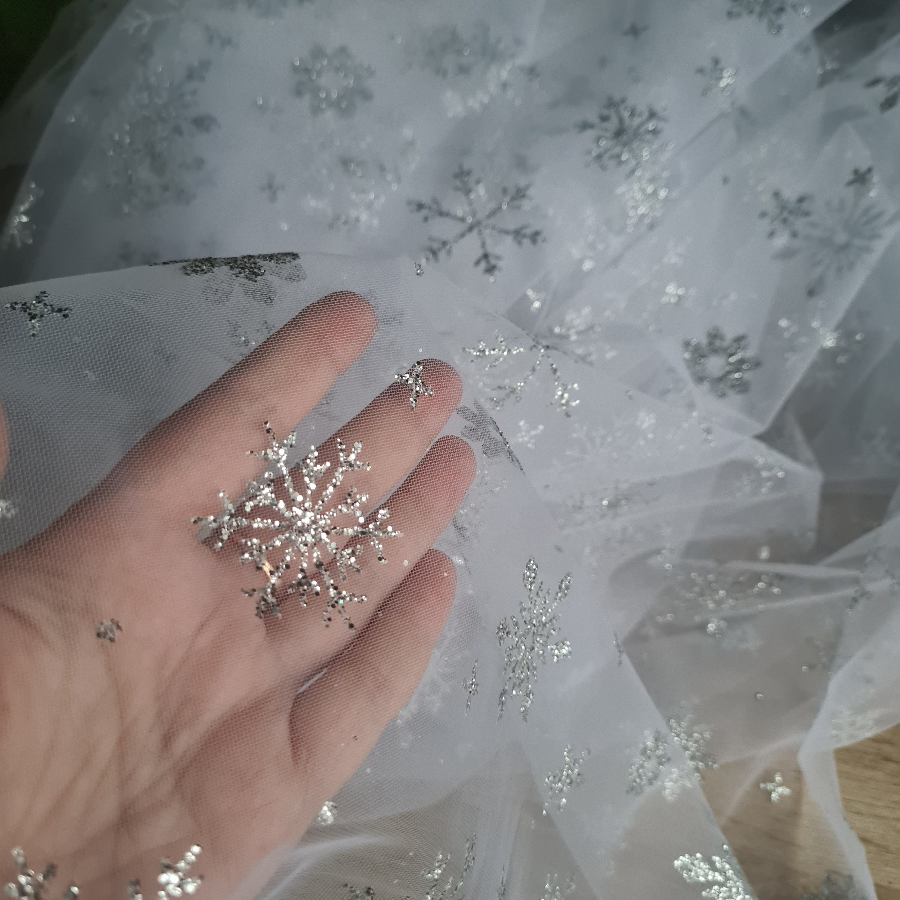 Blue Glitter Snowflake Tulle Fabric: Christmas Mesh, Veils, Capes - Etsy