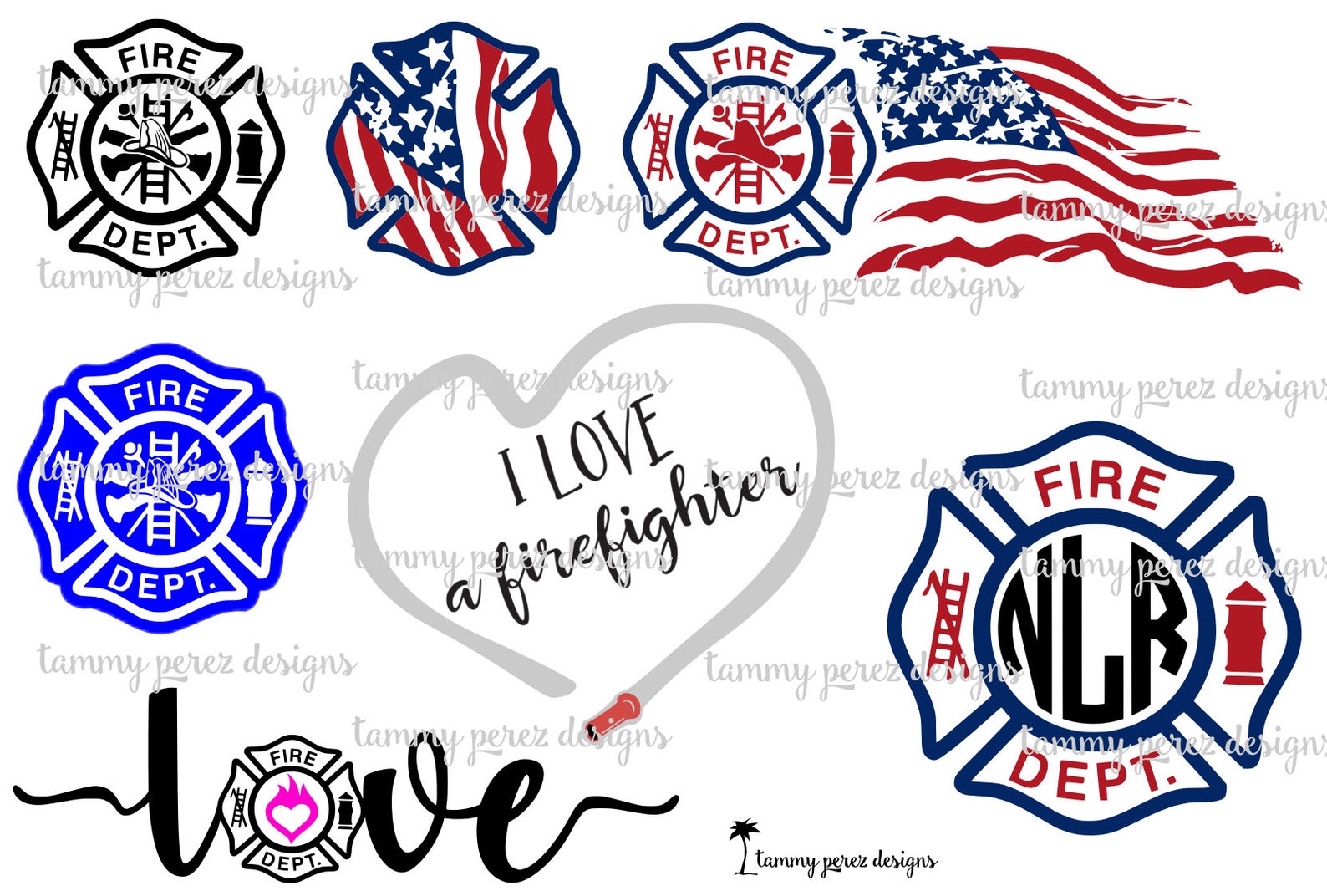 Firefighter LOVE Monogram SVG DXF Files - Digital Download for Craft ...