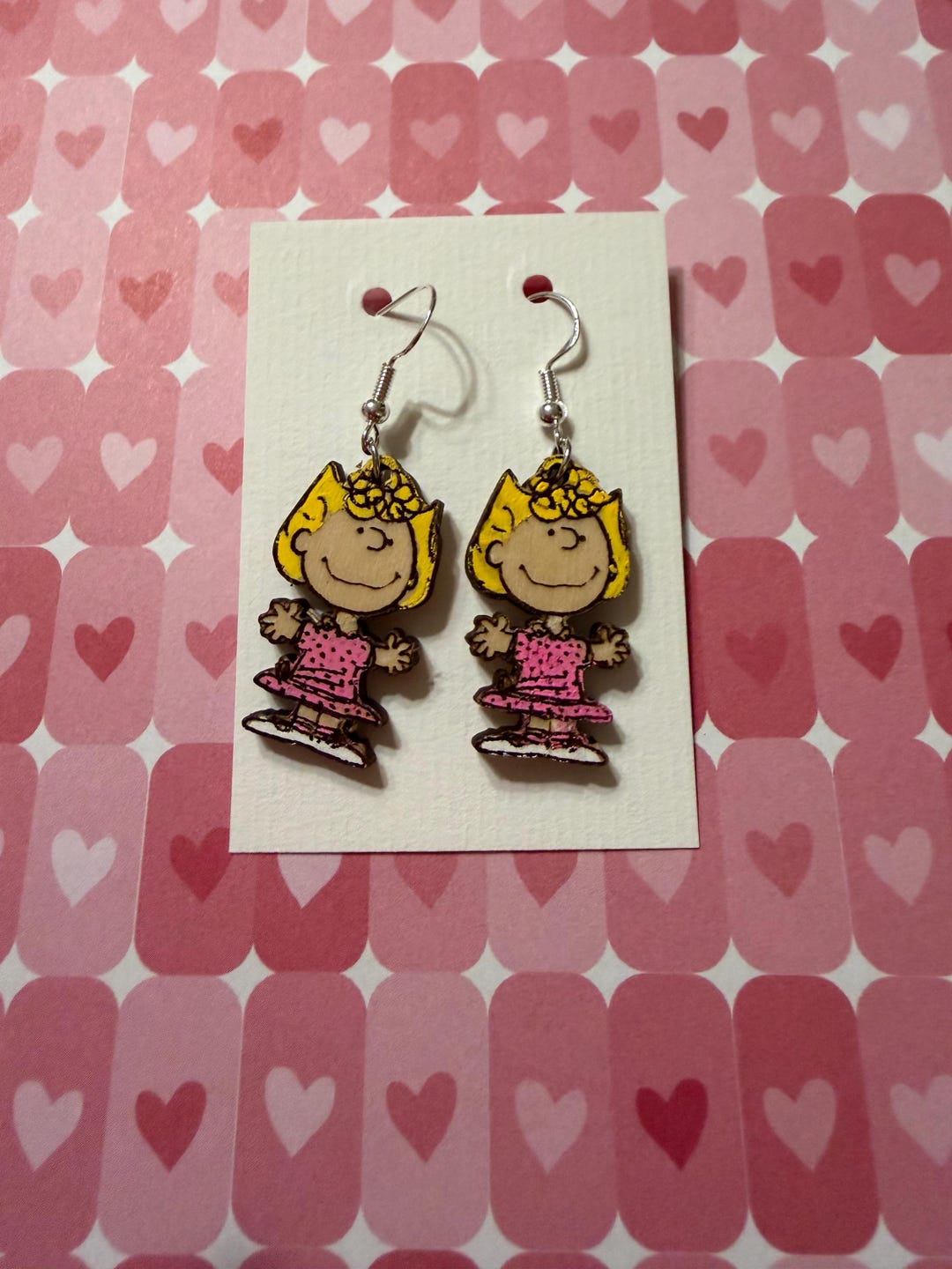 Hand Painted and Cut Pair of Sally Peanuts Earrings. Silver Ear Wires ...