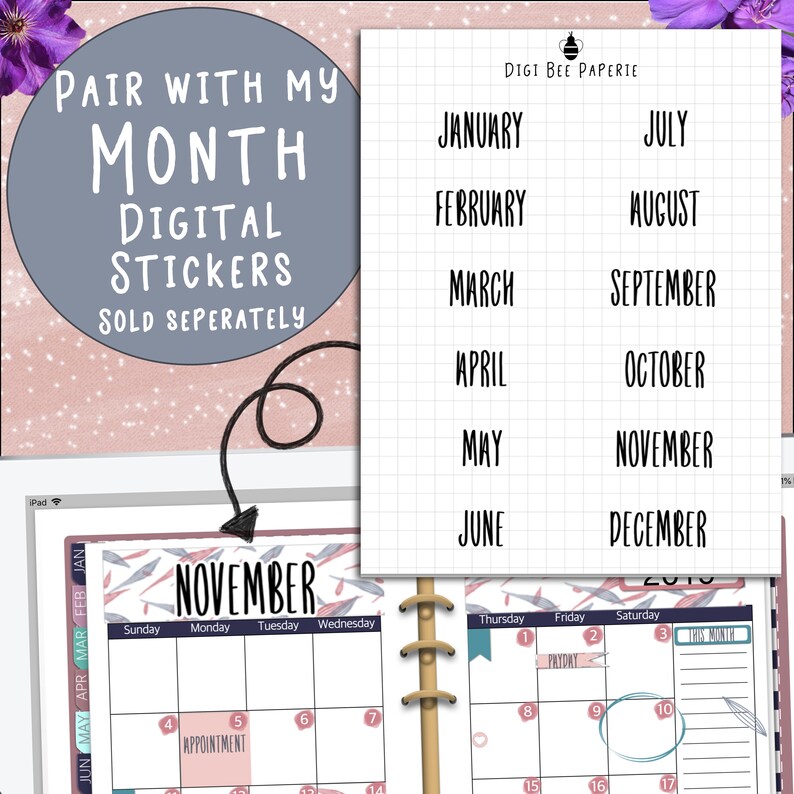 Monthly Kit Digital Planner Stickers For Undated Digital | Etsy