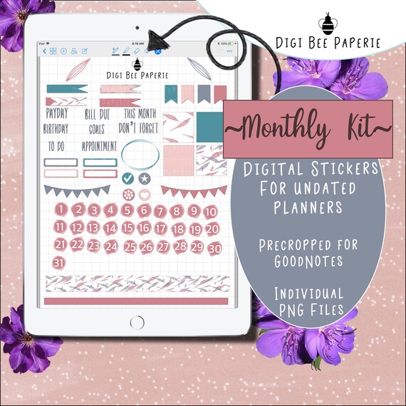 Monthly Kit Digital Planner Stickers For Undated Digital | Etsy
