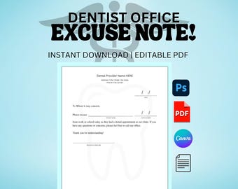 Dentist Excuse Note Template Orthodontic Medical Excuse Note Editable ...