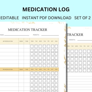 Medication Tracker Minimalist Instant PDF Download, Editable Printable ...