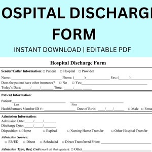 Hospital Discharge Form Editable PDF Template for Medical Offices ...