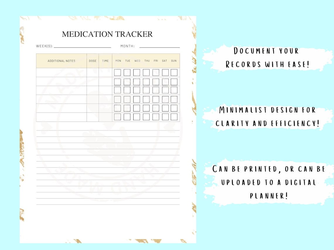 Medication Tracker Minimalist Instant PDF Download, Editable Printable ...