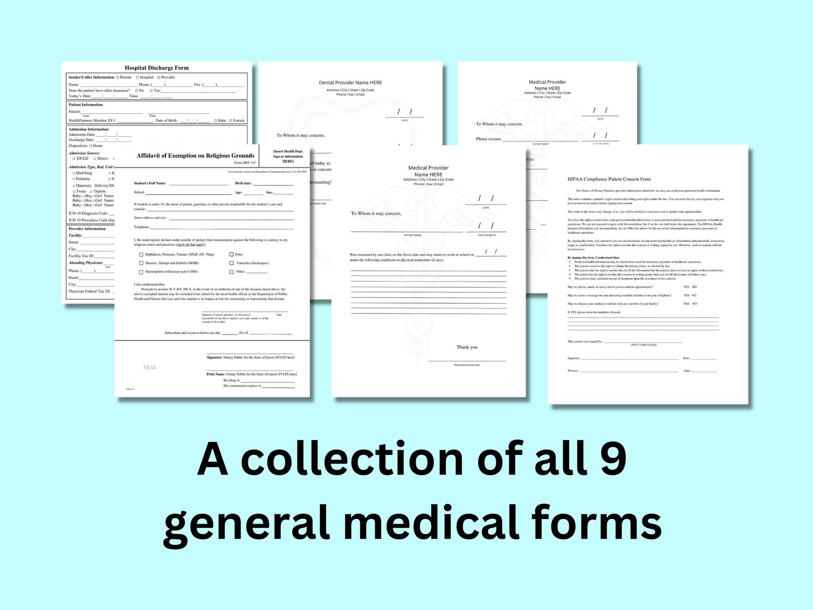 Custom Doctor's Note Excuse PDF Template Set of 9 Bundle, Doctor's ...