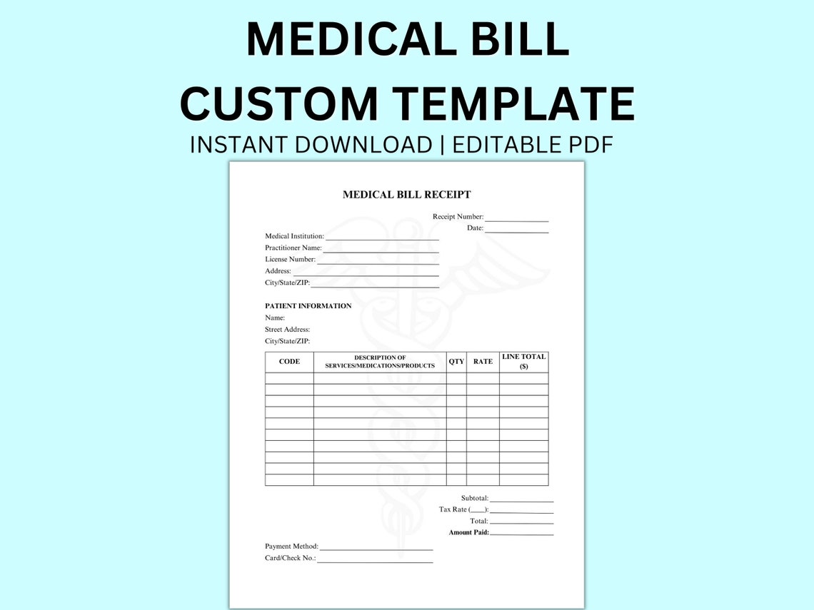 Custom Doctor's Medical Bill Receipt Invoice PDF Template, Doctor's ...