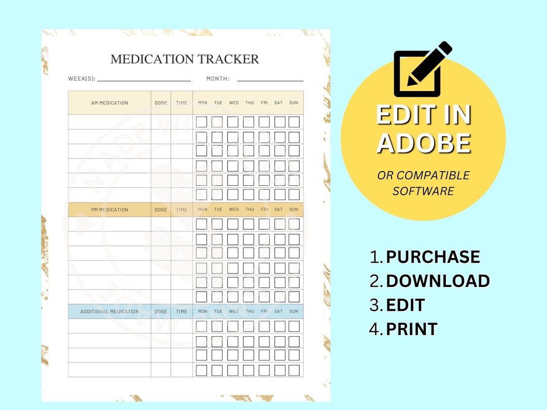 Easy Medication Tracker Instant PDF Download Editable Printable ...