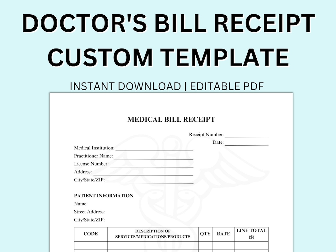 Custom Doctor's Medical Bill Receipt Invoice PDF Template - Etsy