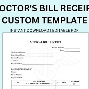 Custom Doctor's Medical Bill Receipt Invoice PDF Template, Doctor's ...