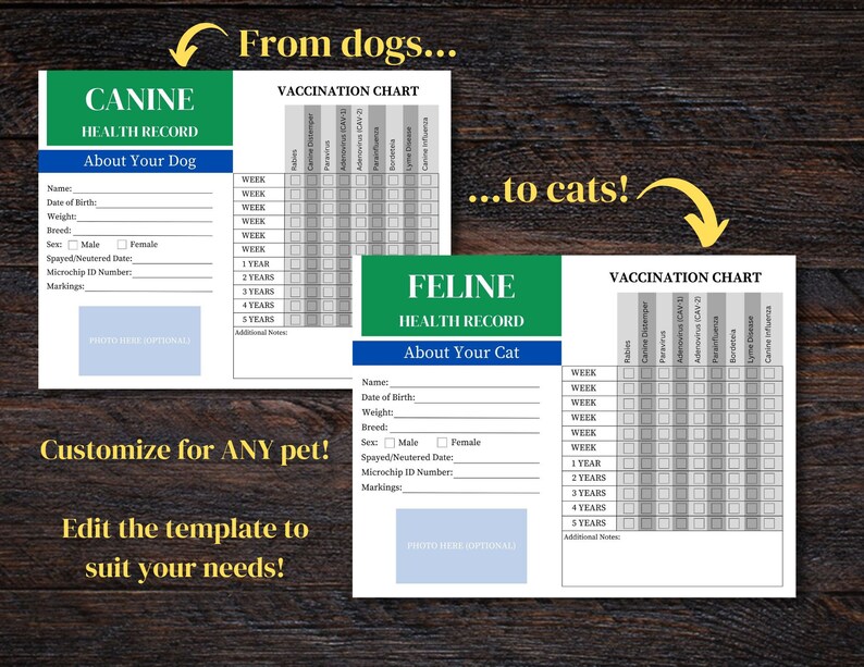 Printable Pet Vaccination Record: Dog & Cat Health Chart (digital ...