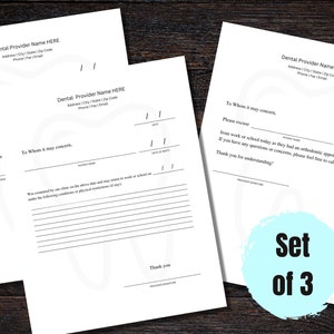 Dentist Note Excuse for School PDF Template Orthodontic Excuse Instant ...
