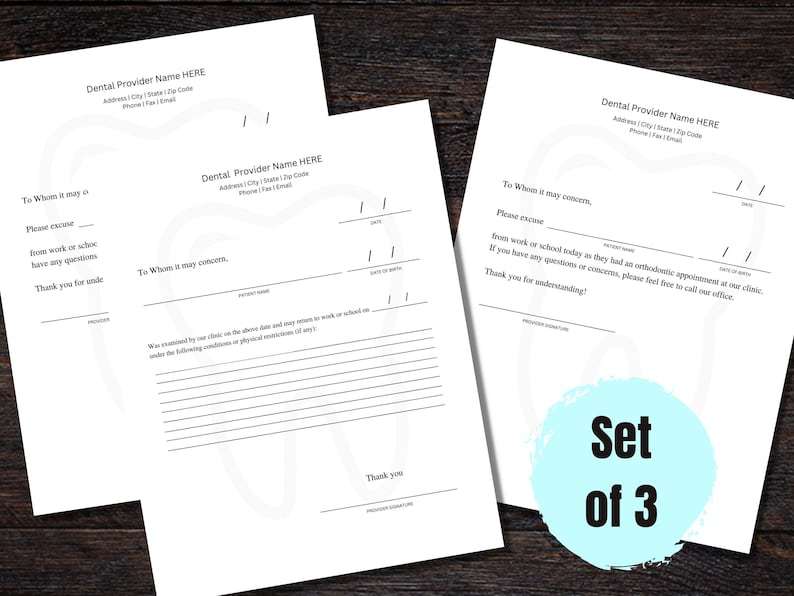 Dentist Note Excuse for School PDF Template Orthodontic Excuse Instant ...