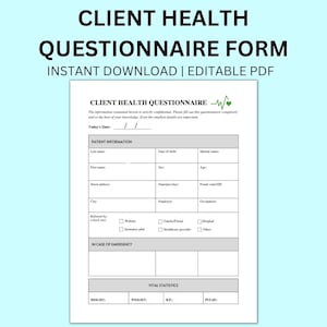 Client Intake Health Form PDF Template Set of 4 Instant Download ...