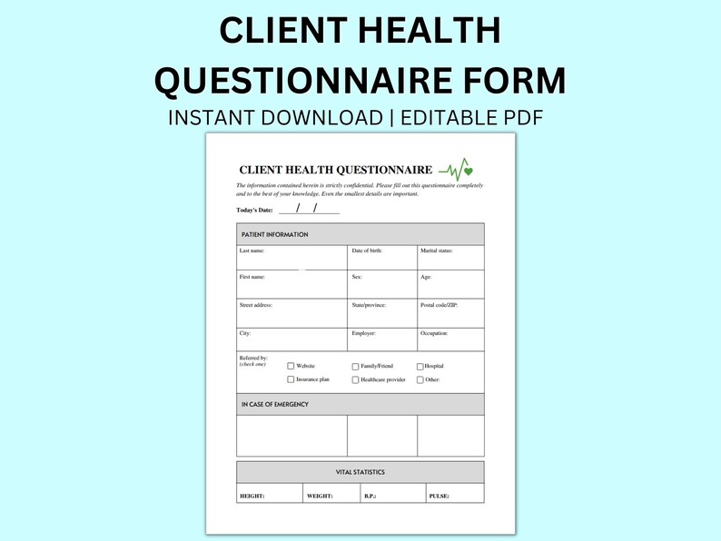 Client Intake Health Form PDF Template Set of 4 Instant Download ...