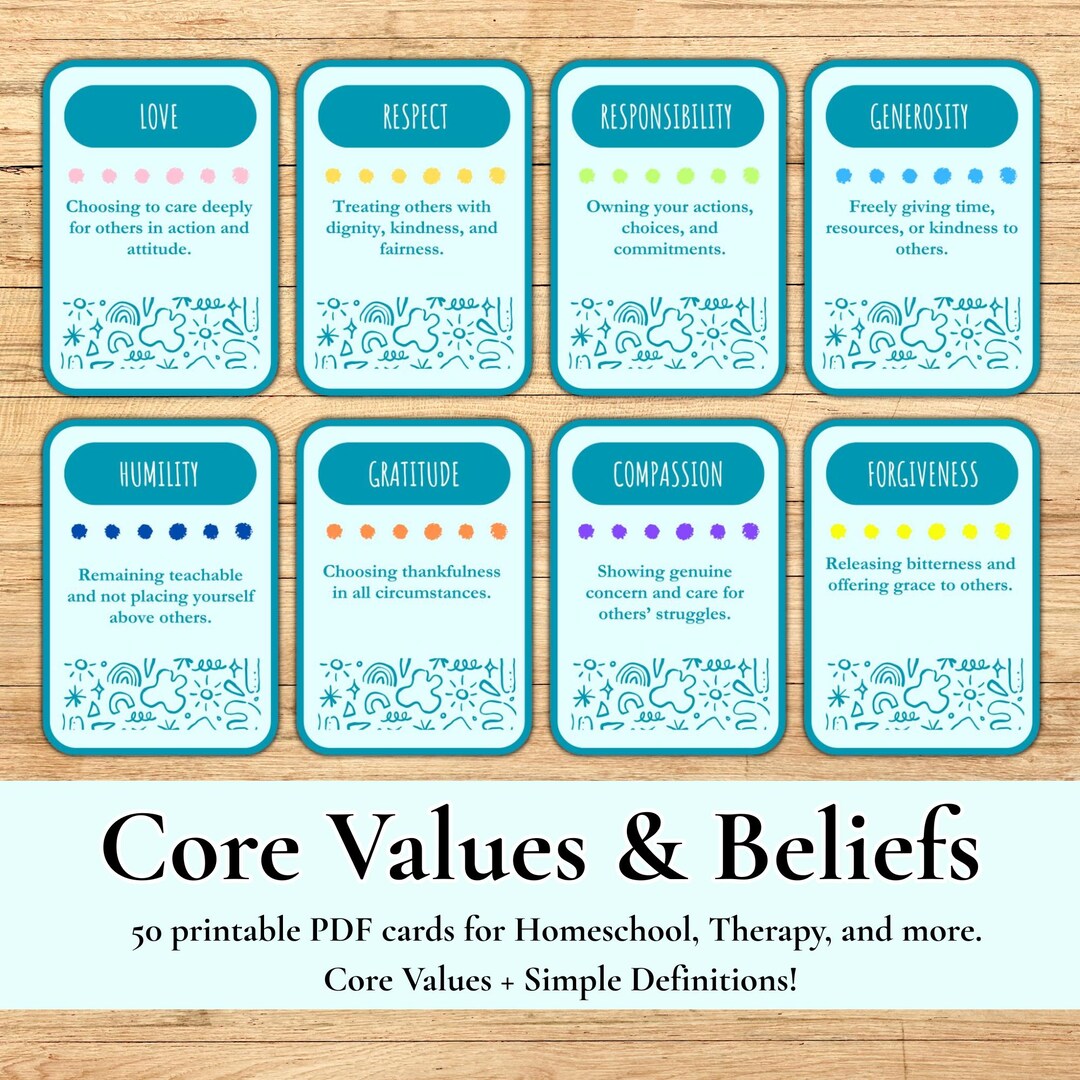 Core Value and Beliefs PDF Printable Flashcards for Homeschool or ...