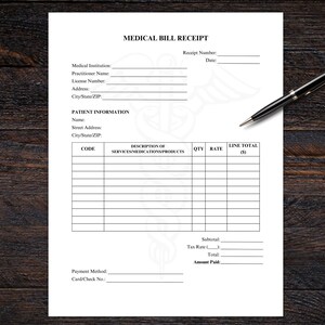 Custom Doctor's Medical Bill Receipt Invoice PDF Template, Doctor's ...