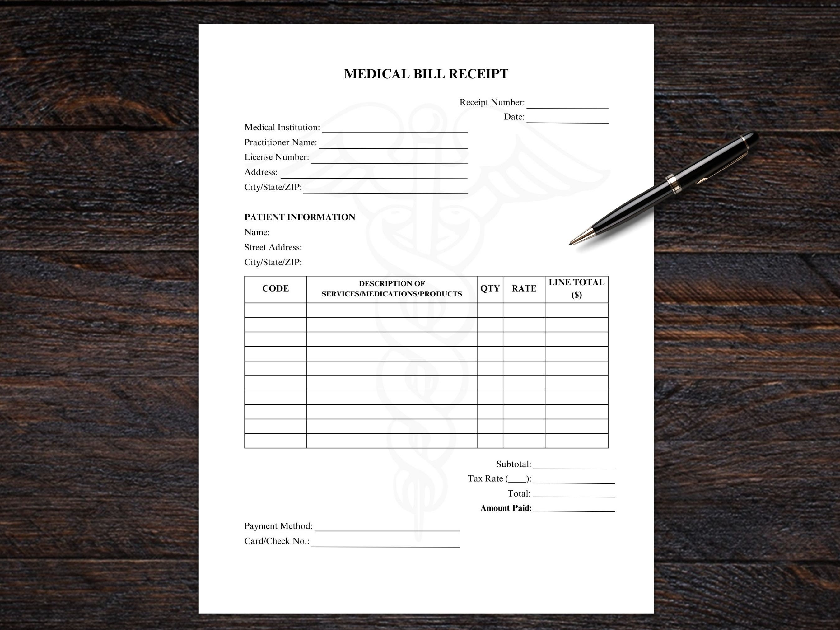 Custom Doctor's Medical Bill Receipt Invoice PDF Template, Doctor's ...