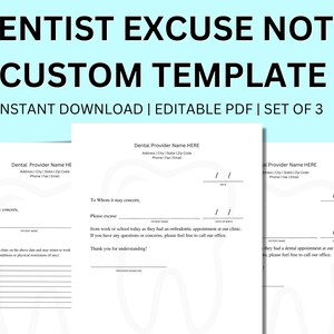 Dentist Note Excuse for School PDF Template Orthodontic Excuse Instant ...