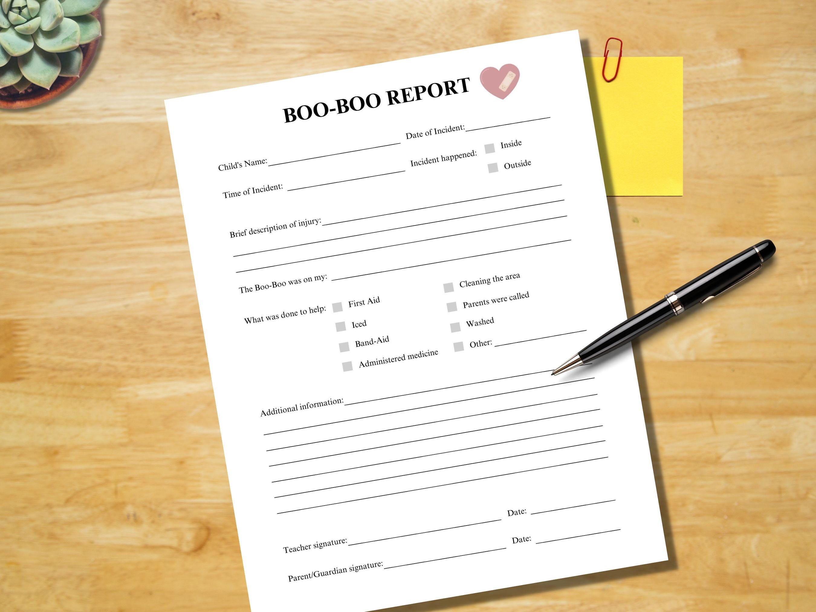 Custom Child Daycare Incident Report Boo Boo Form PDF Template, School ...