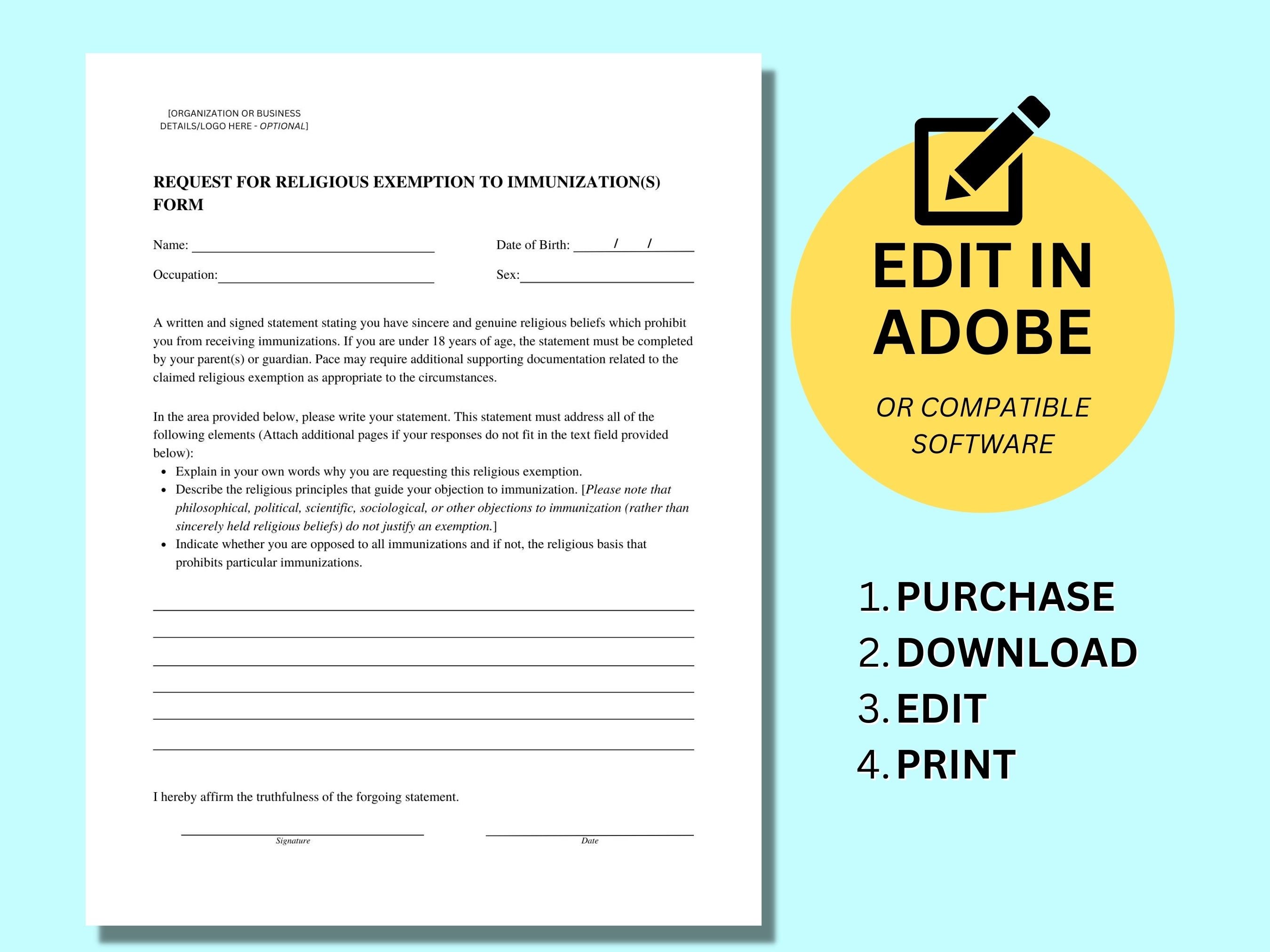 Religious Exemption Immunization Note Excuse PDF Template Letter ...