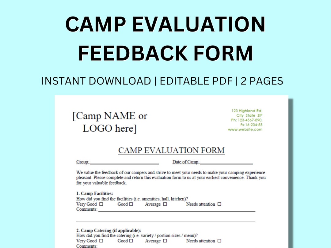 Custom Summer Camp VBS Event Evaluation Editable Instant Digital ...