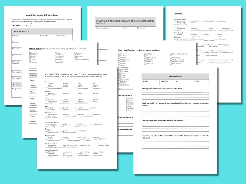 Custom Client Intake Homeopathy Form PDF Template Set of 7 Instant ...