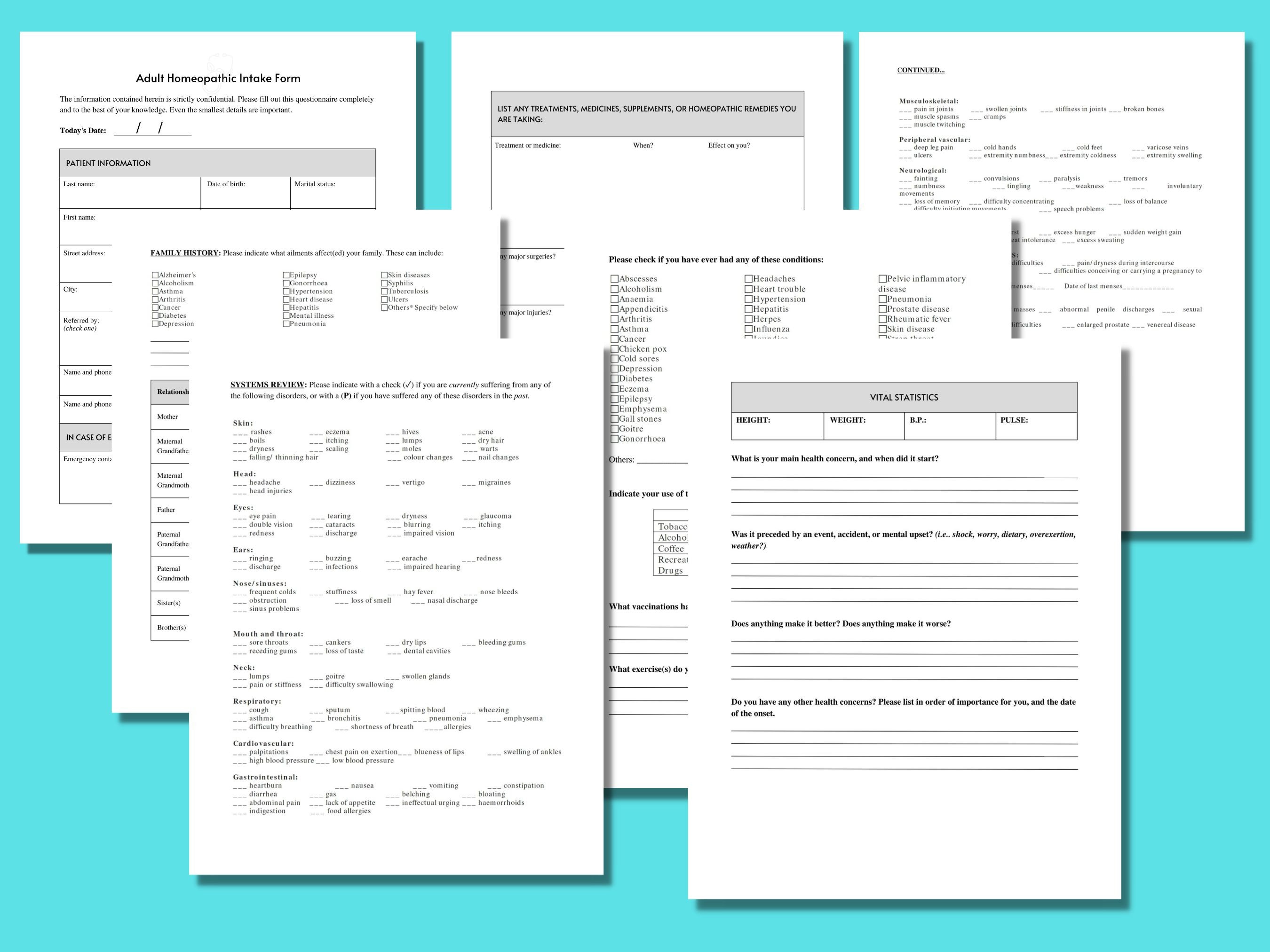 Custom Client Intake Homeopathy Form PDF Template Set of 7 Instant ...
