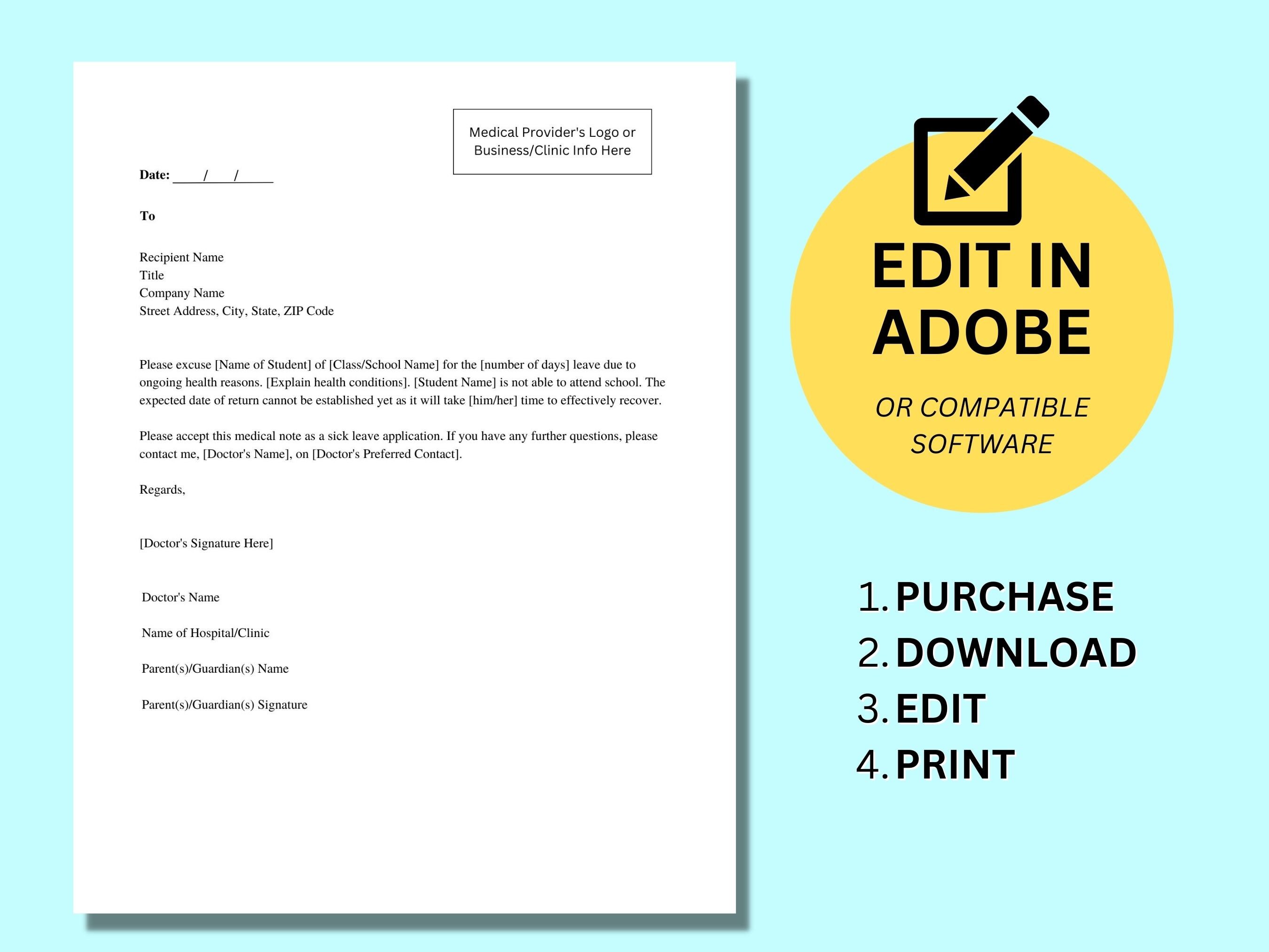 Custom Extended Absence Doctor's Note Excuse PDF Template, Doctor's ...