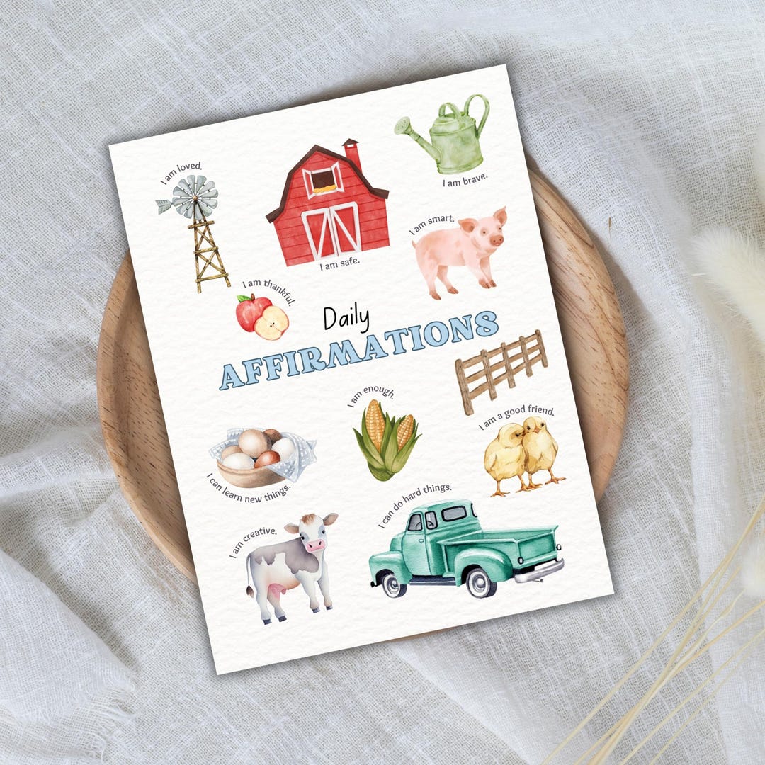 Daily Affirmation Positive Cute Farm Poster, Therapy Office Decor ...
