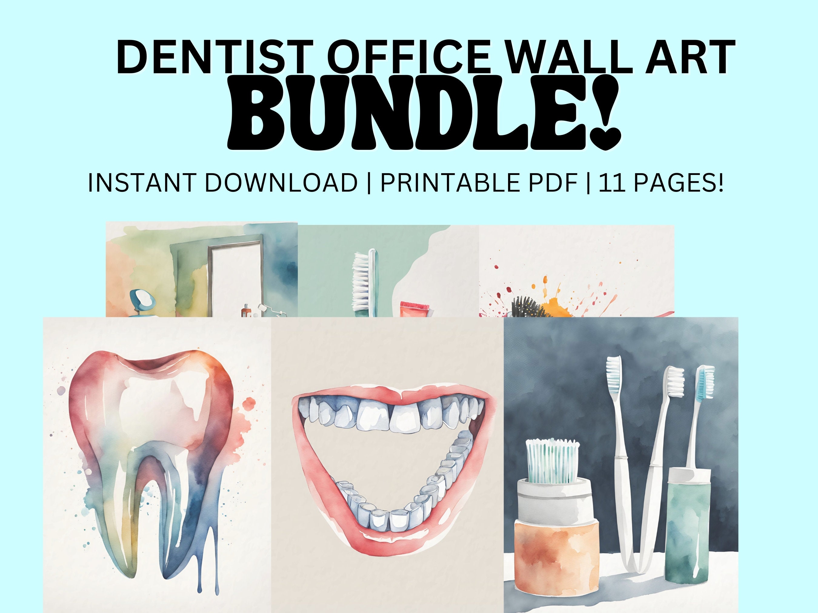 Dental Watercolor Prints Dentist Wall Art Set Dentistry Art Print ...