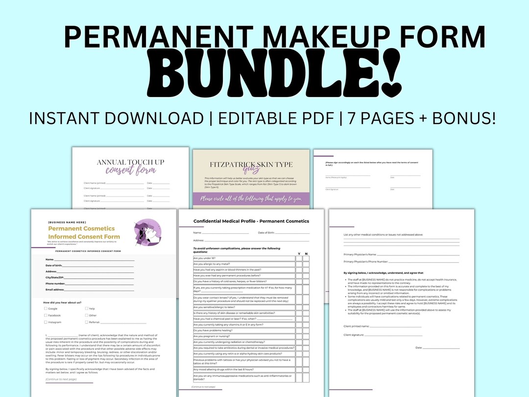 Permanent Makeup Form PDF Custom Template Bundle, Makeup Technician ...