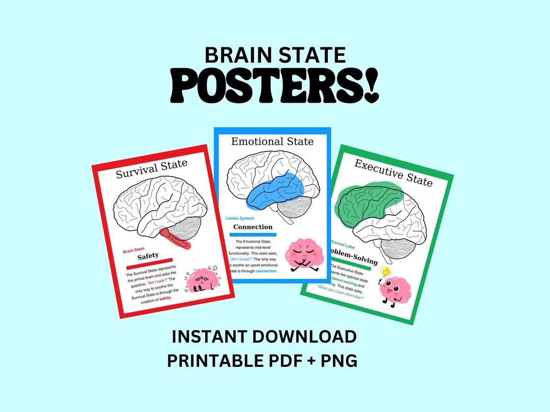 Brain States Poster Printable PDF PNG Wall Art Human Anatomy Therapy ...