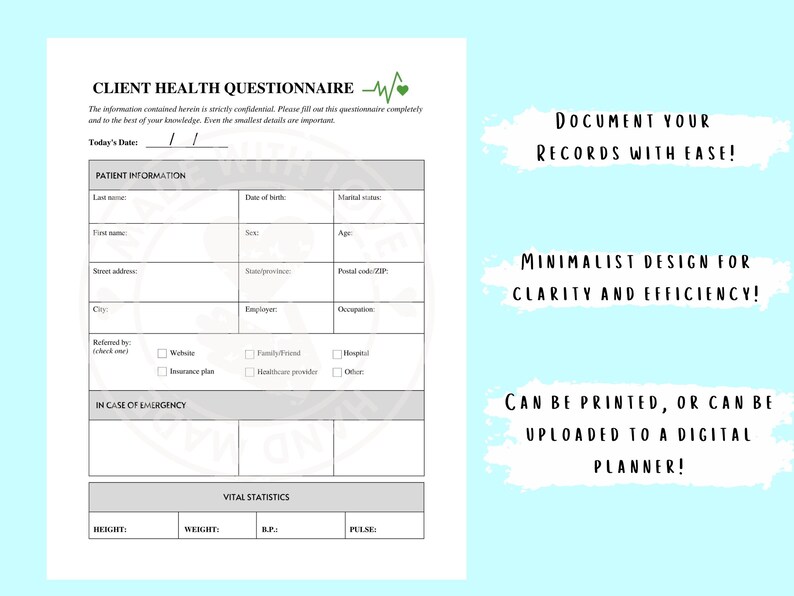 Client Intake Health Form PDF Template Set of 4 Instant Download ...