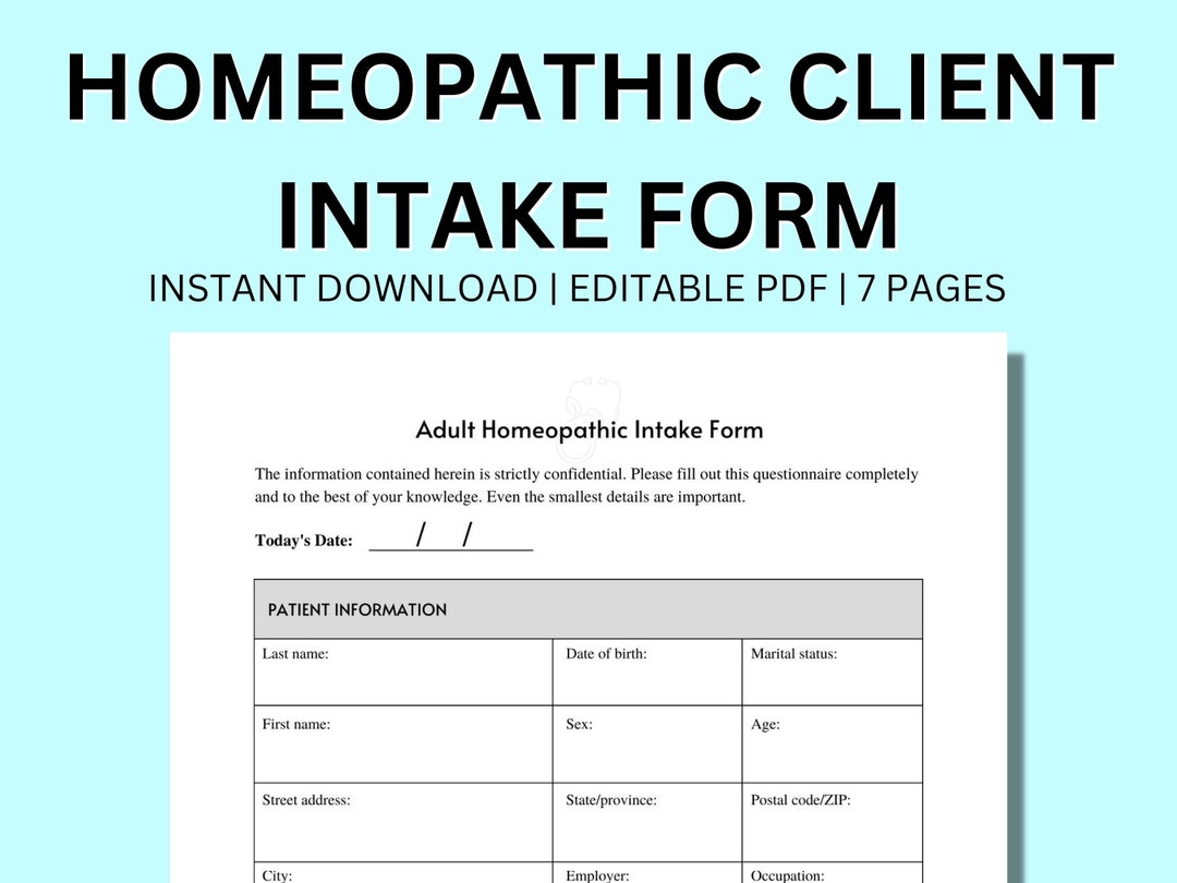 Custom Client Intake Homeopathy Form PDF Template Set of 7 - Etsy