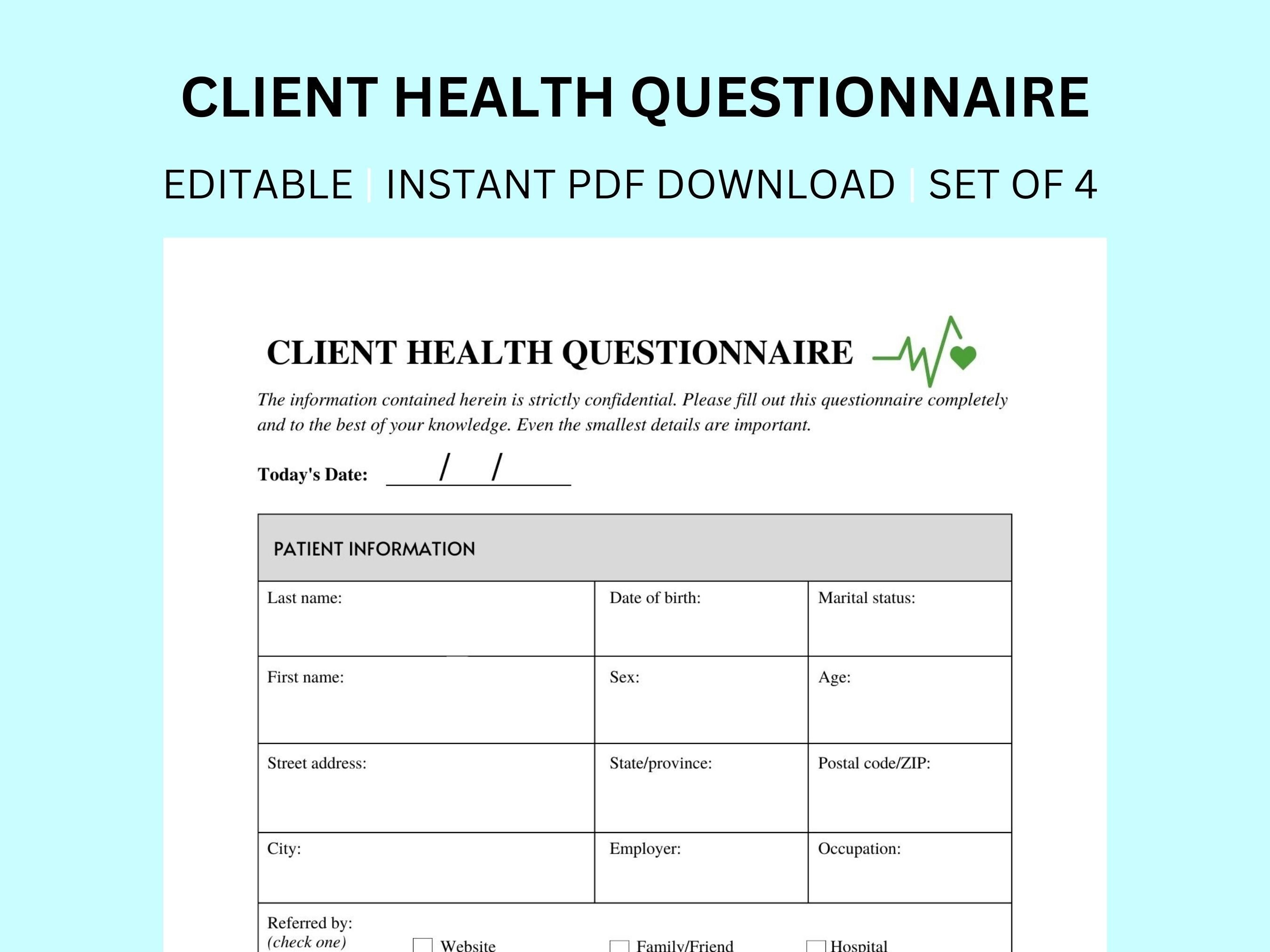 Client Intake Health Form PDF Template Set of 4 Instant Download ...
